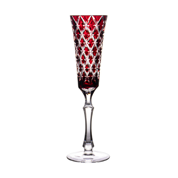Stars Ruby Red Champagne Flute - Ajka Crystal