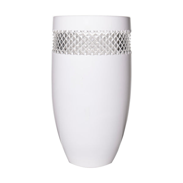John Rocha at Waterford White Cut Vase 11.8 in - Ajka Crystal